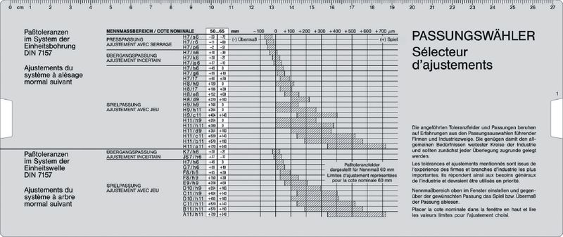 Passungswähler nach DIN 7157 für Bohrungen und Wel